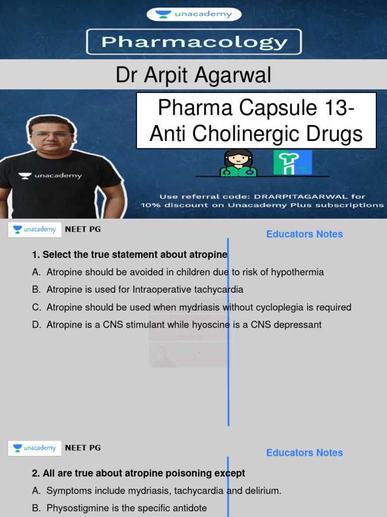 DR Arpit Agarwal Pharma Capsule 13 - Anti Cholinergic Drugs | PDF | Medicine | Causes Of Death