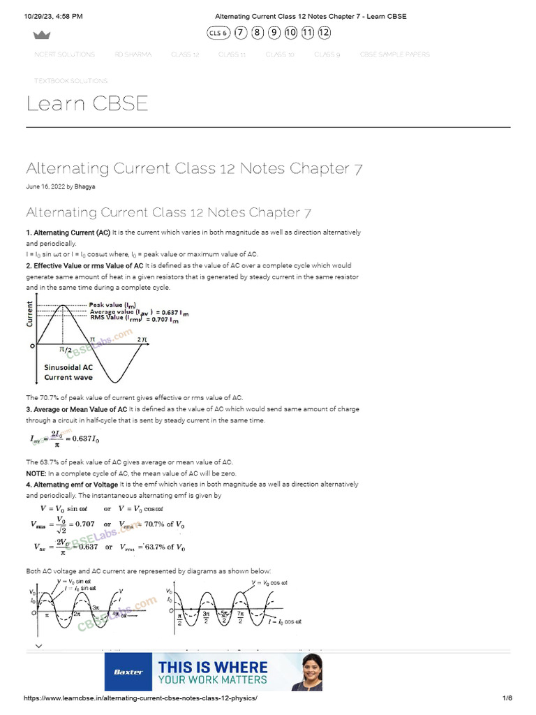 Alternating Current Class 12 Notes Chapter 7 - Learn CBSE | PDF ...