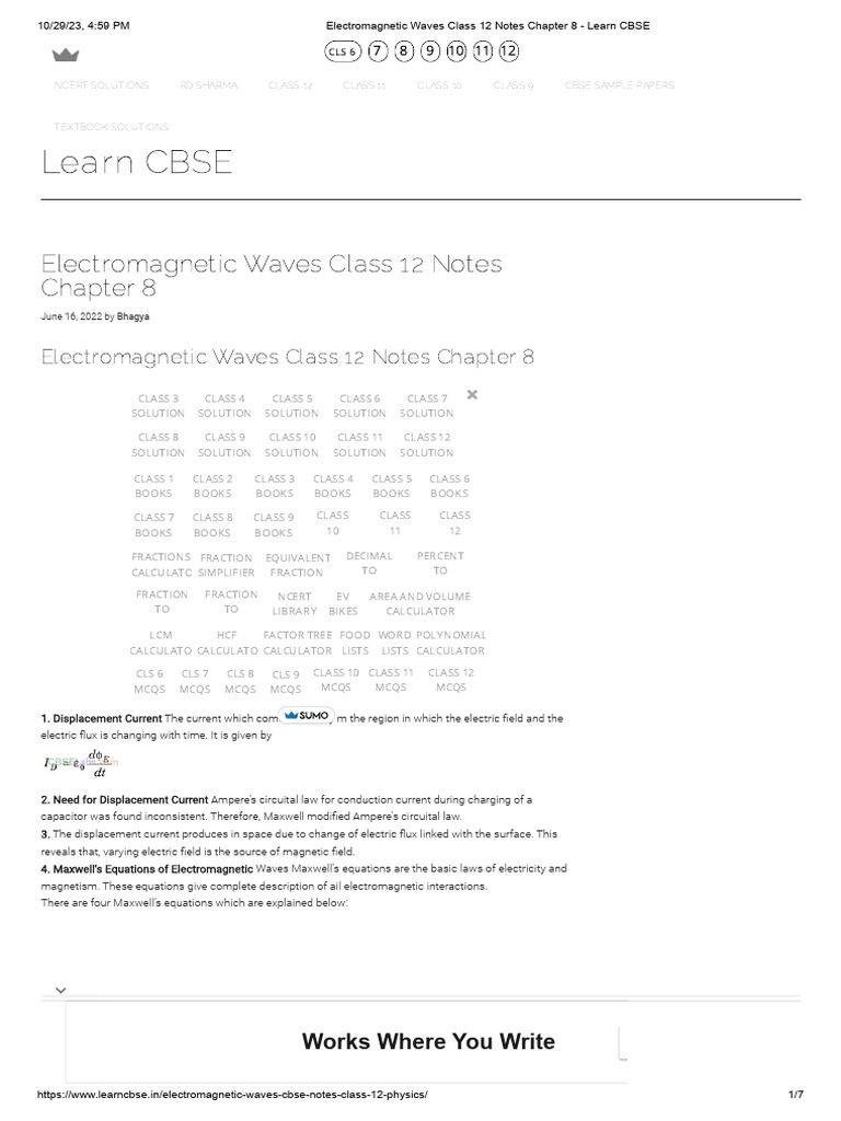 Electromagnetic Waves Class 12 Notes Chapter 8 - Learn CBSE | PDF ...