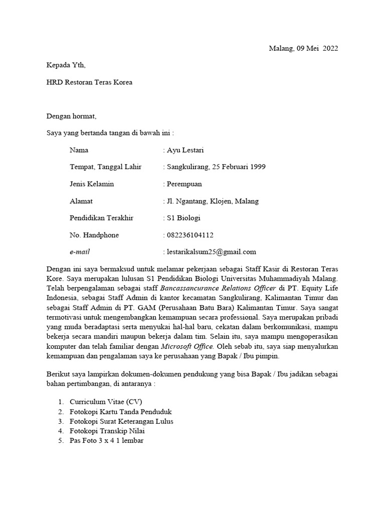 Surat Lamaran Teras Korea | PDF