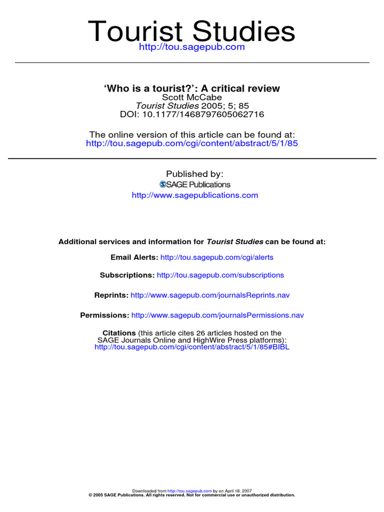 Who Is A Tourist - A Critical Review | PDF | Experience | Concept