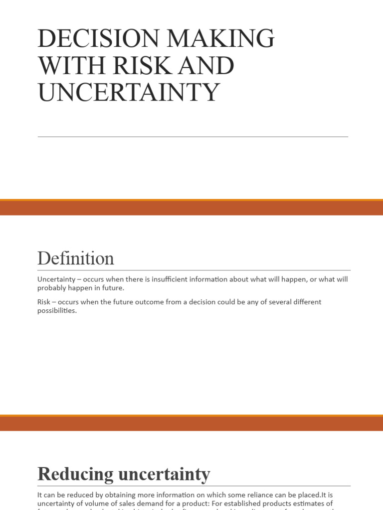 Chapter 7 - Decision Making With Risk and Uncertainty | PDF ...