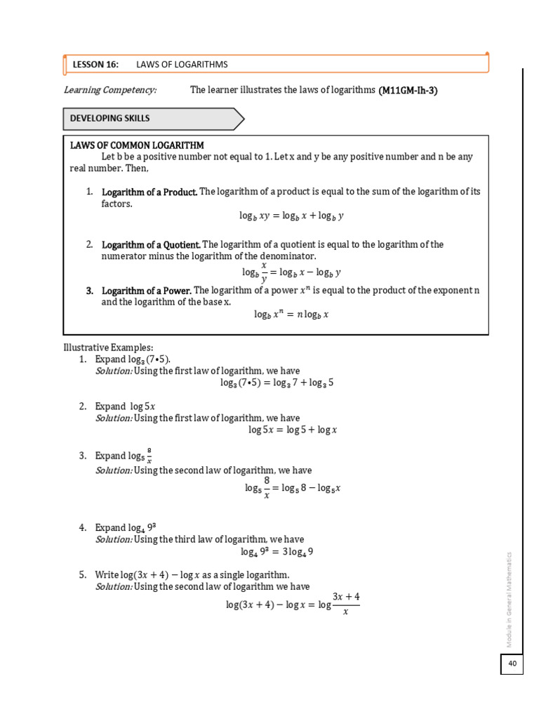 Module General Mathematics 5 | Download Free PDF | Logarithm | Function (Mathematics)