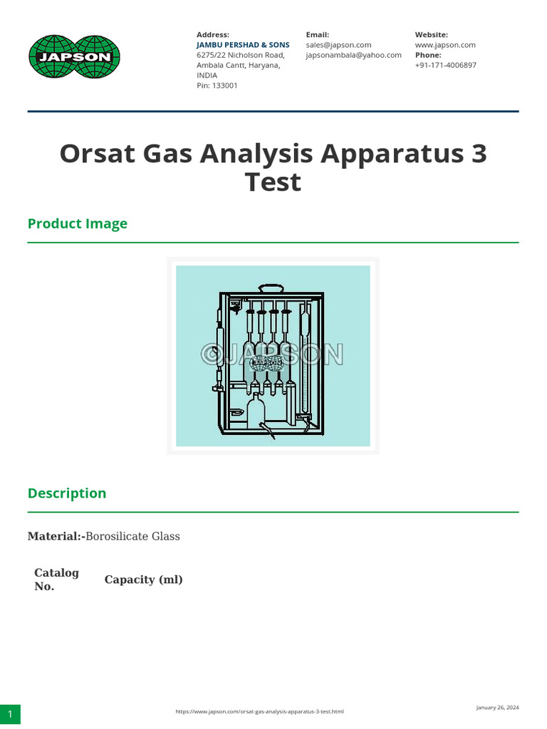 Orsat Gas Analysis Apparatus Overview | PDF