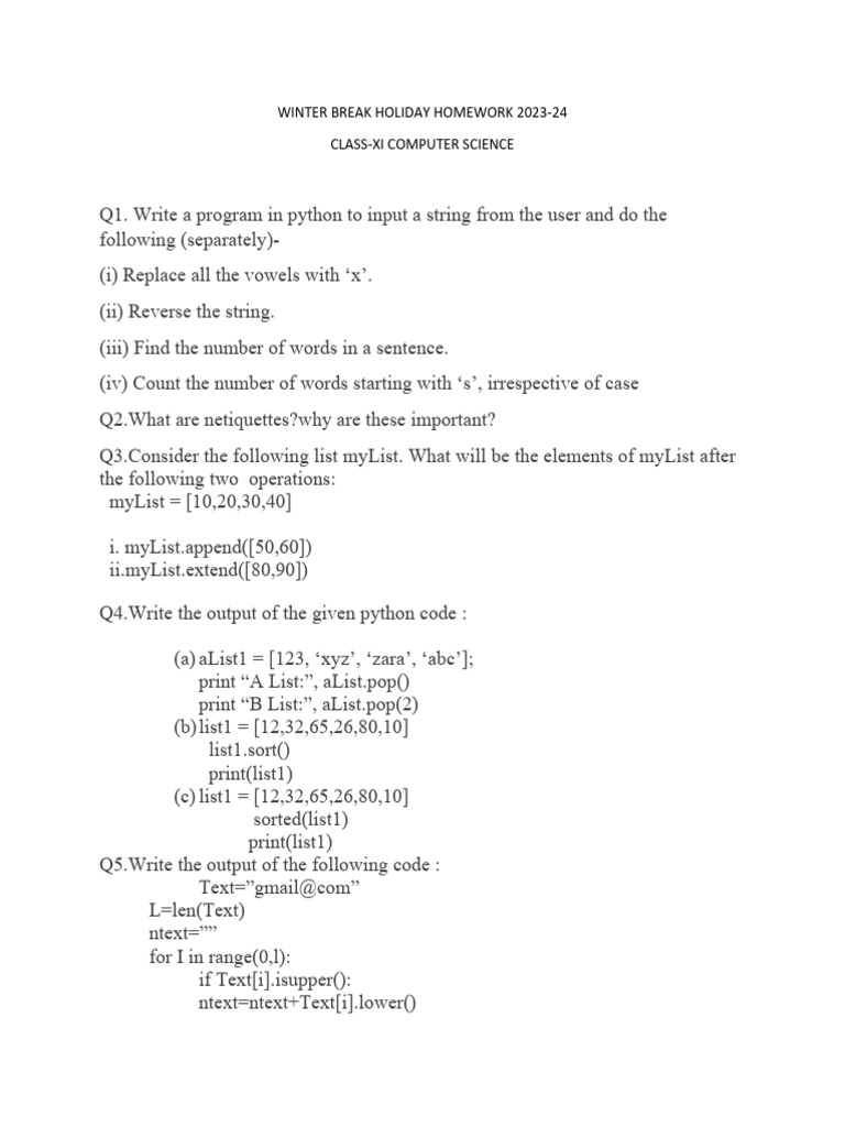 Winter Holiday Homework (CS) | Download Free PDF | Computer Engineering | Software Engineering