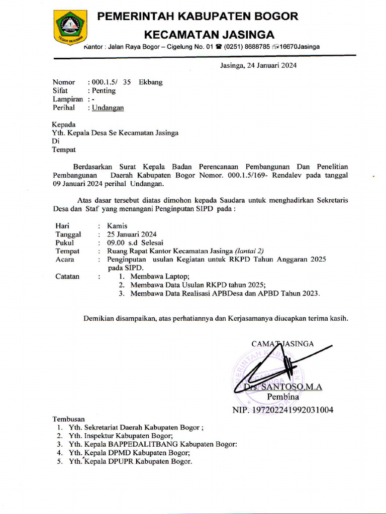 Undangan Penginputan SIPD | PDF