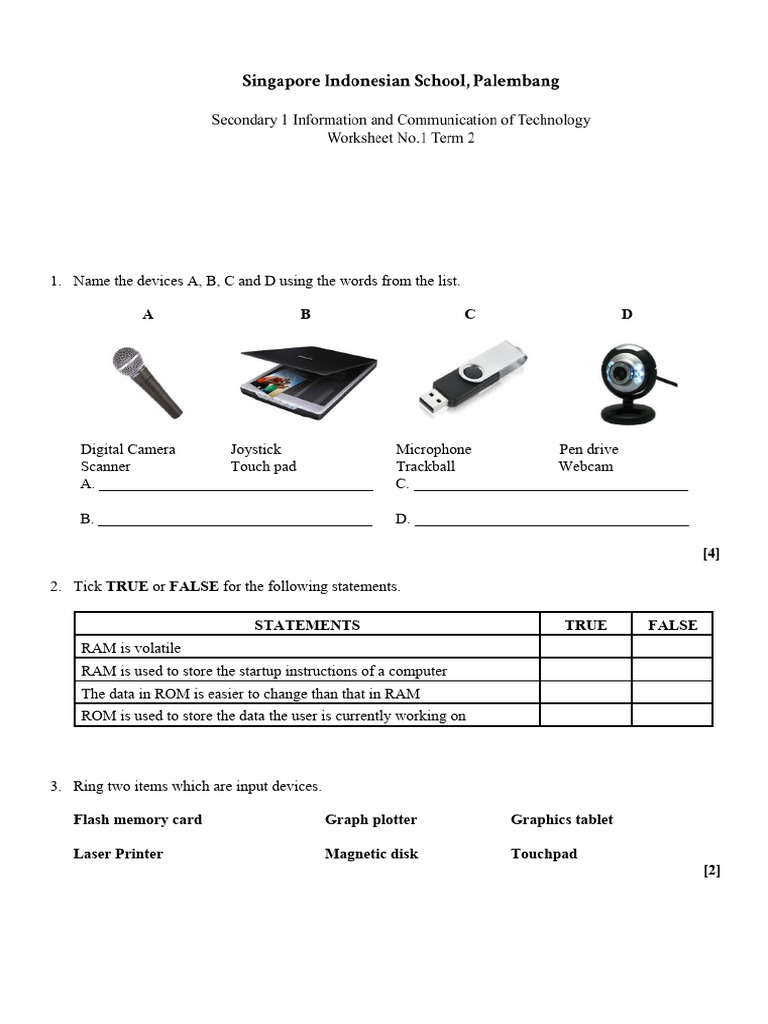 ICT - Sec1 - Term1 - Worksheet1 | PDF