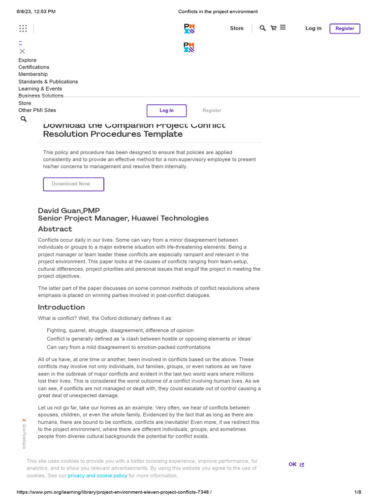 Conflicts In The Project Environment Pdf Conflict Resolution Http