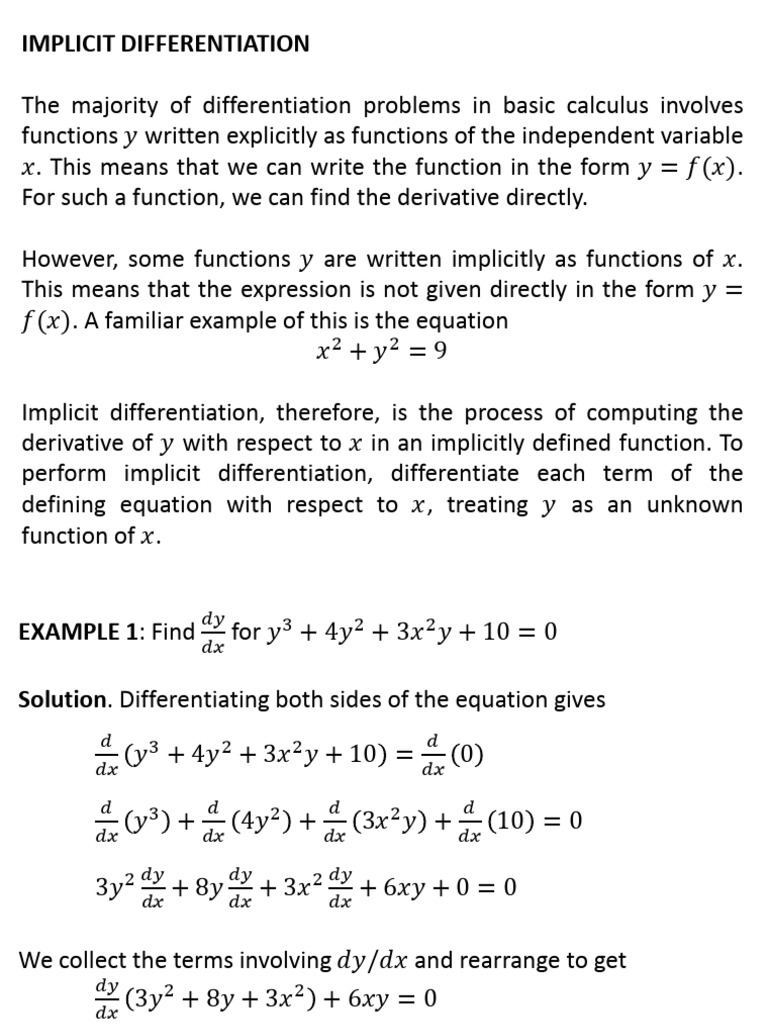 Implicit and High Order Diff. 1 | PDF | Derivative | Function (Mathematics)