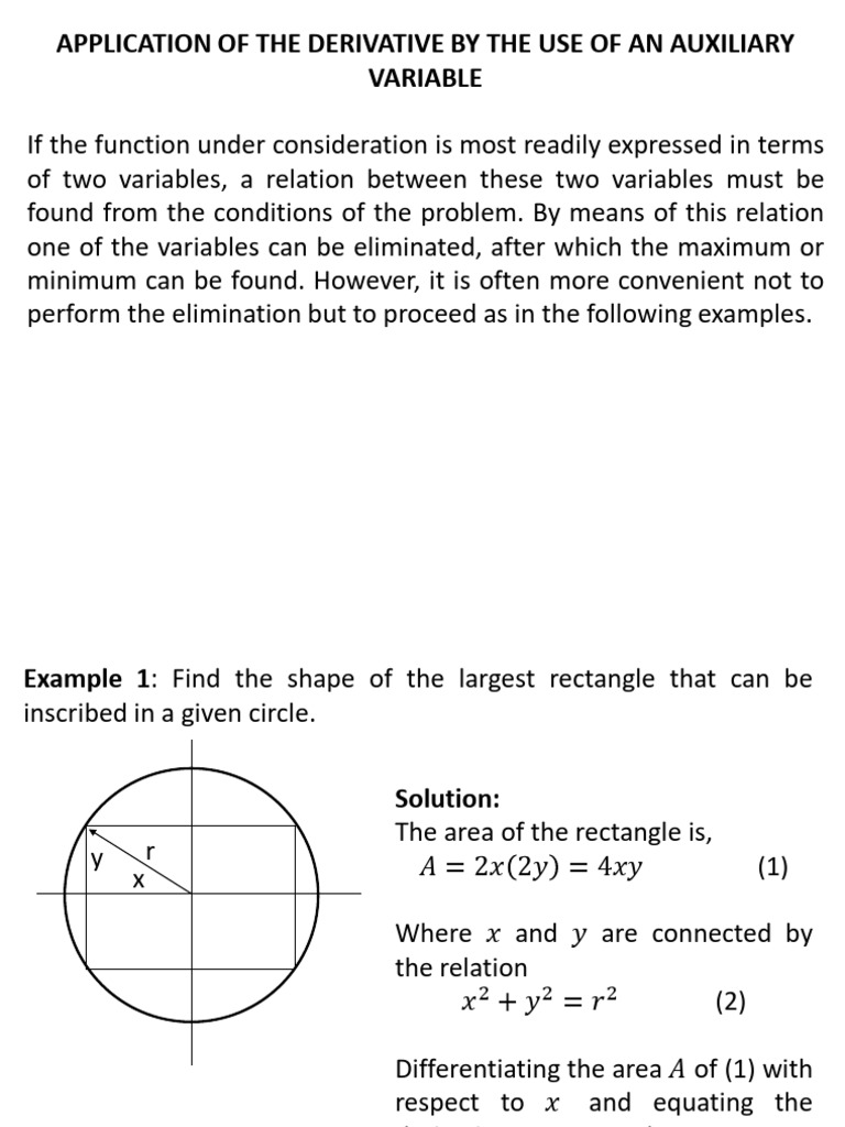 Maxima and Minima Auxiliary Variable | PDF | Calculus | Mathematical ...