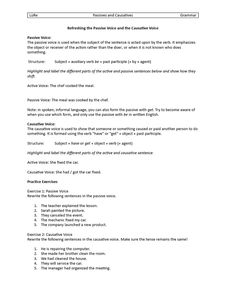 Passive & Causative Grammar Guide | PDF | Verb | Linguistic Typology