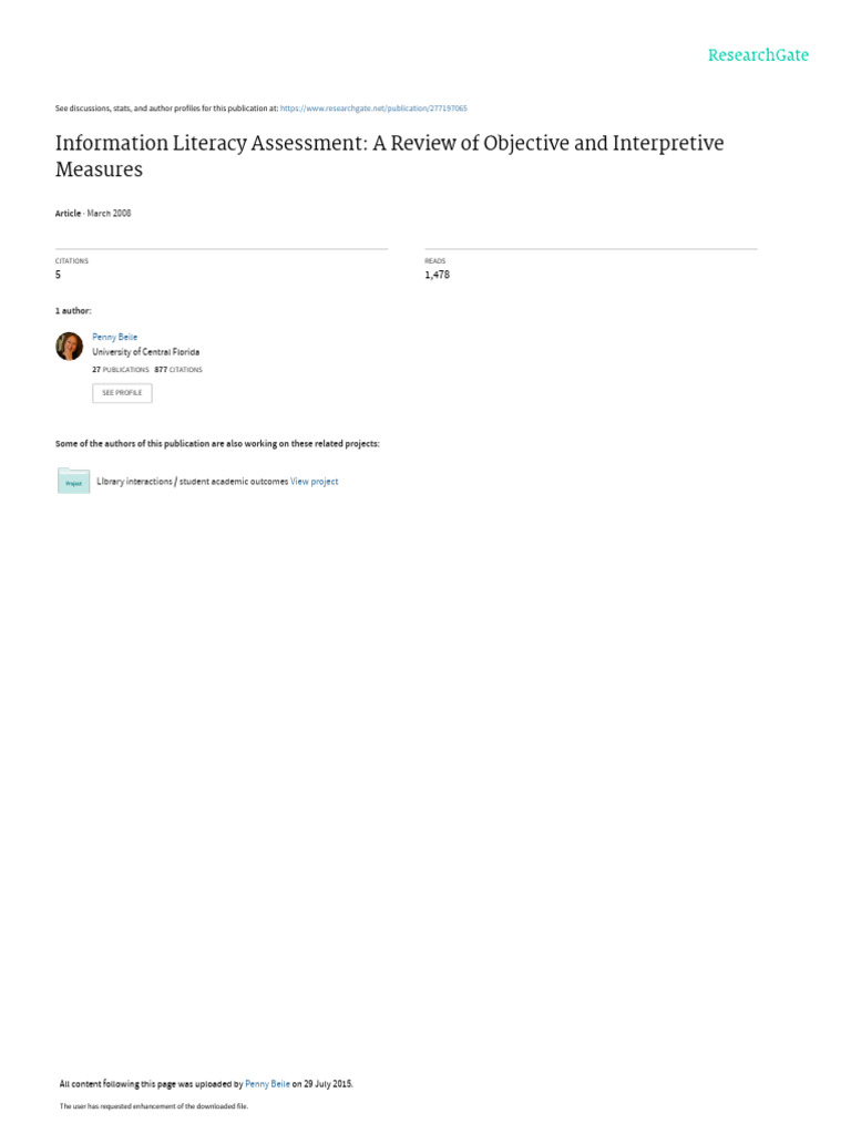 Information Literacy Assessment A Review of Object | PDF | Educational Assessment | Information ...