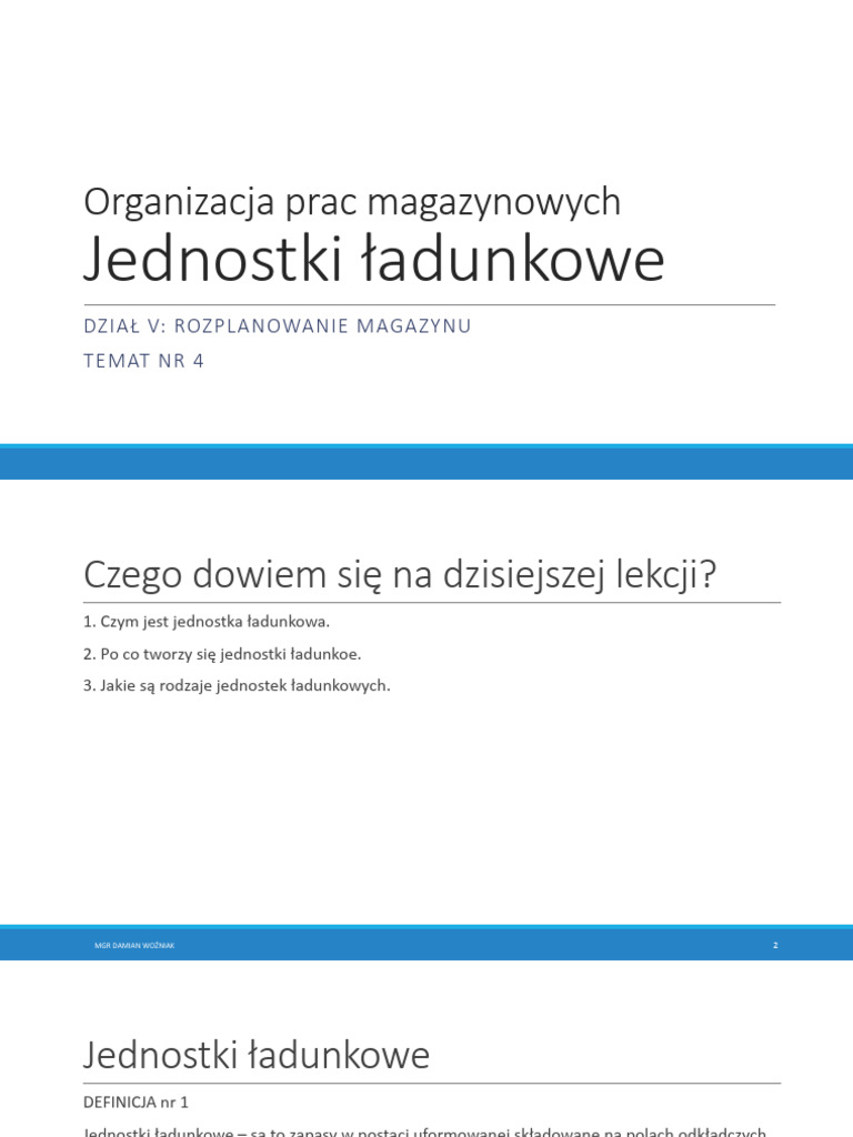 Lekcja 4 Jednostki Ładunkowe | PDF