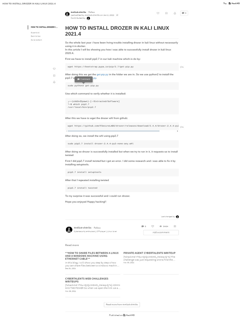 HOW TO INSTALL DROZER IN KALI LINUX 2021.4 - HackMD | PDF | Hacker Culture | Operating System ...
