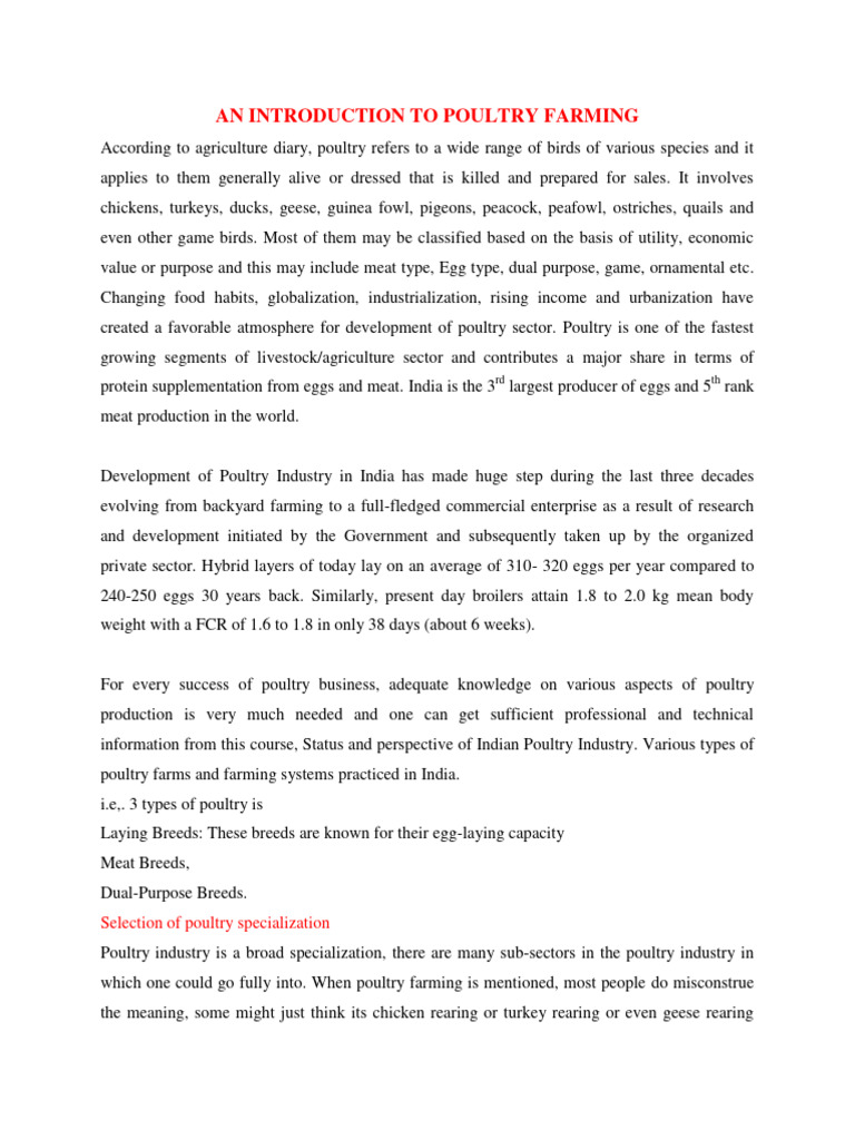 Introduction To Poultry Farming | PDF