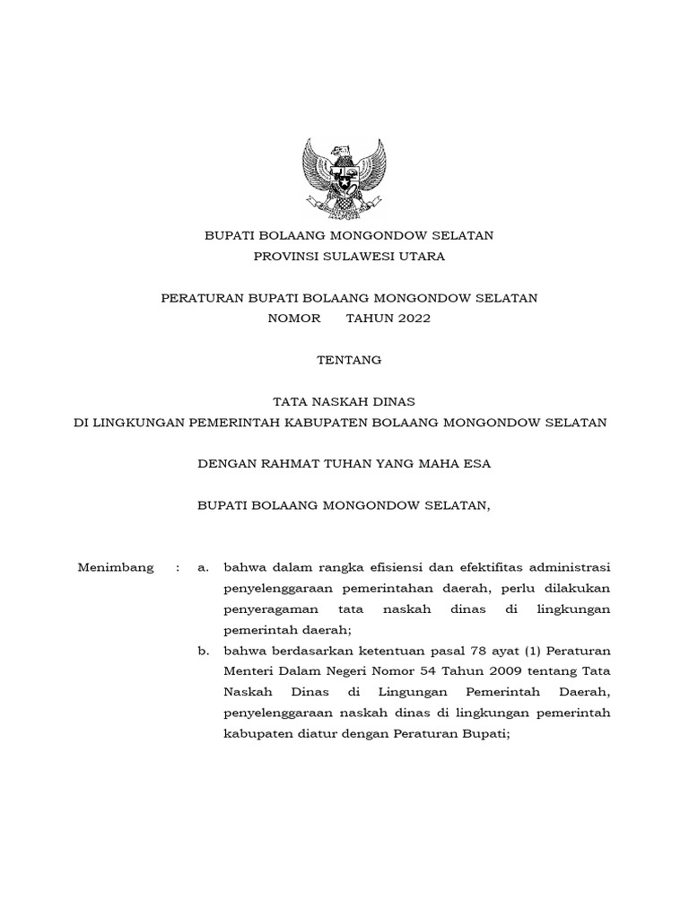Draft Perbub Tata Naskah Dinas 2022 | PDF