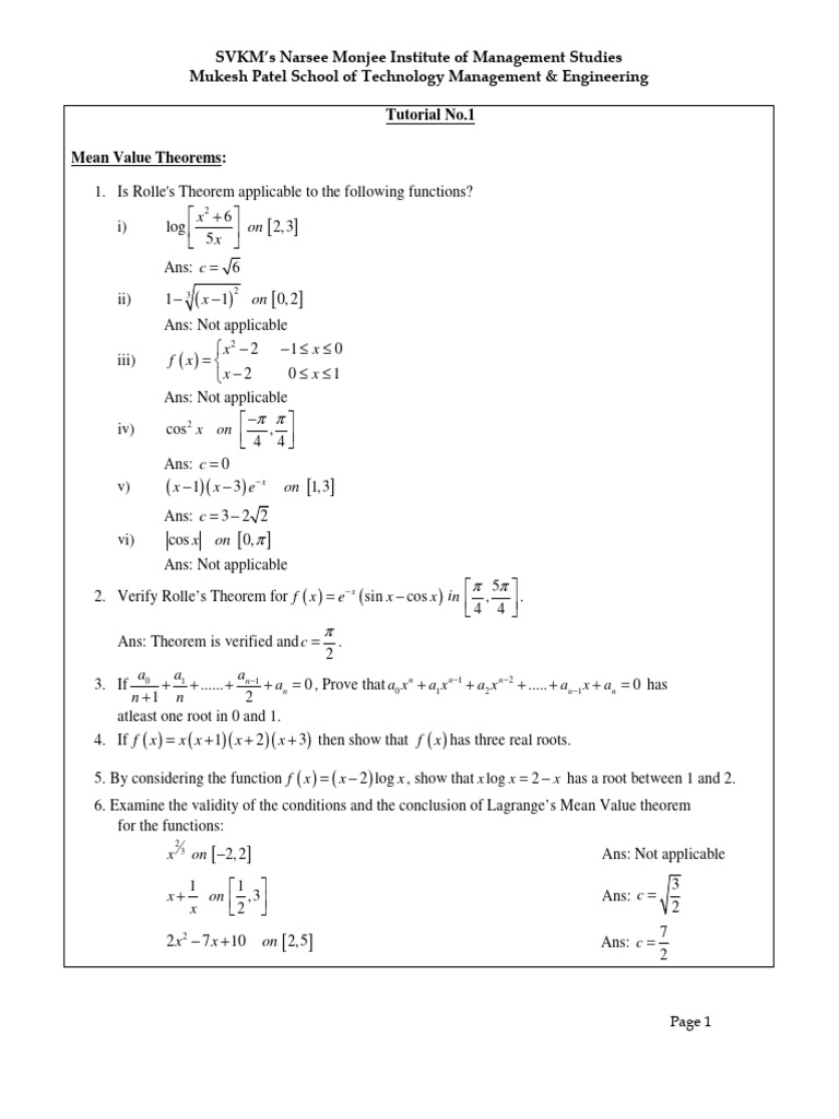 Unit 1 Tutorial Problems | Download Free PDF | Mathematical Physics ...