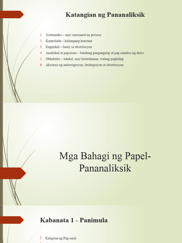 Mga Bahagi NG Papel-Pananaliksik | PDF