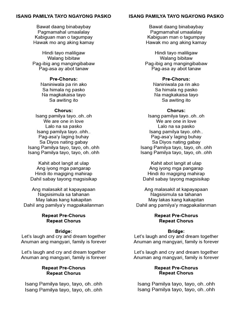 ISANG PAMILYA TAYO NGAYONG PASKO LYRICS Edited | PDF