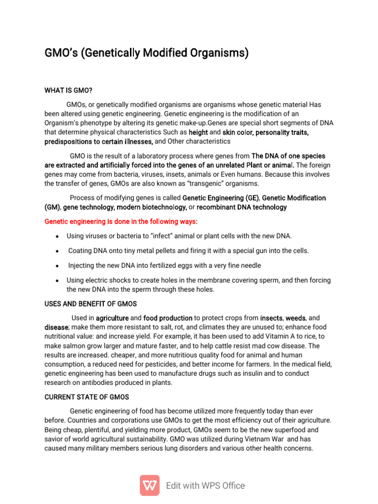 Document 1STS GMO | PDF | Genetically Modified Organism | Genetic Engineering