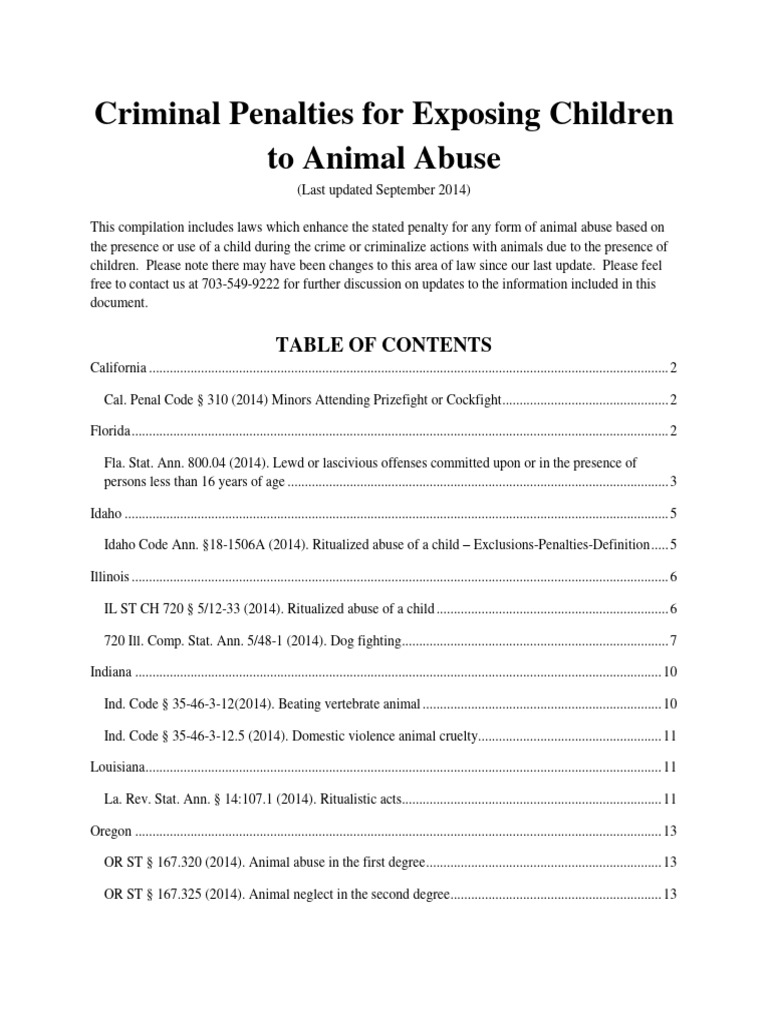 Criminal Penalties For Exposing Children To Animal Abuse | PDF ...