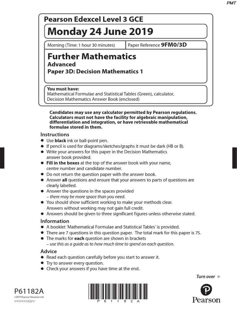 downloadMathsA LevelPapersEdexcel FurtherDecision 1QPJune20201920QP PDF ...