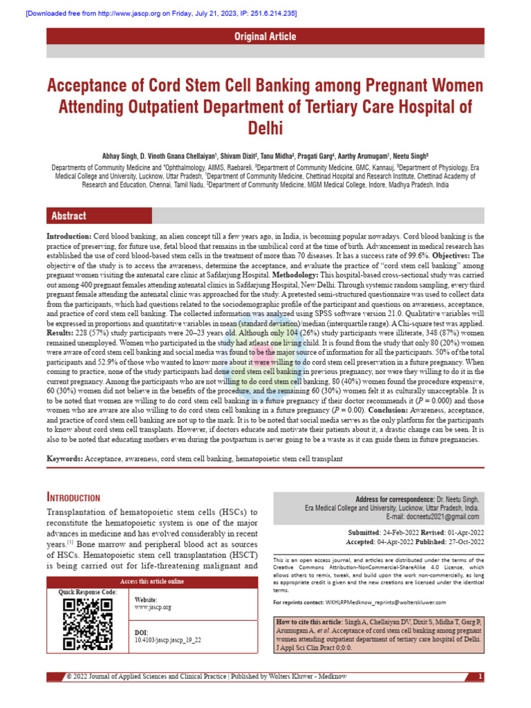 J Appl Science in Clin Practice | PDF | Hematopoietic Stem Cell Transplantation | Medical ...