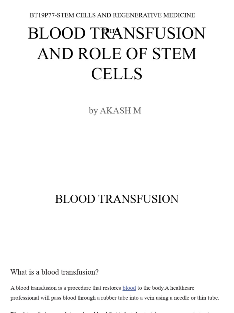 Blood Transfusion | PDF | Hematopoietic Stem Cell Transplantation ...