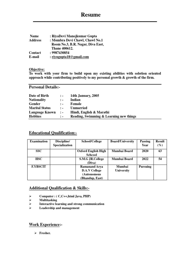 Resume Riya | PDF