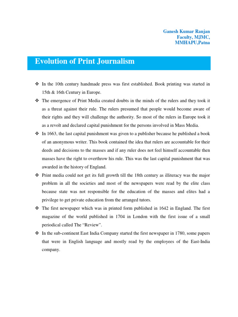 Evolution of Print Journalism | PDF | South Asia