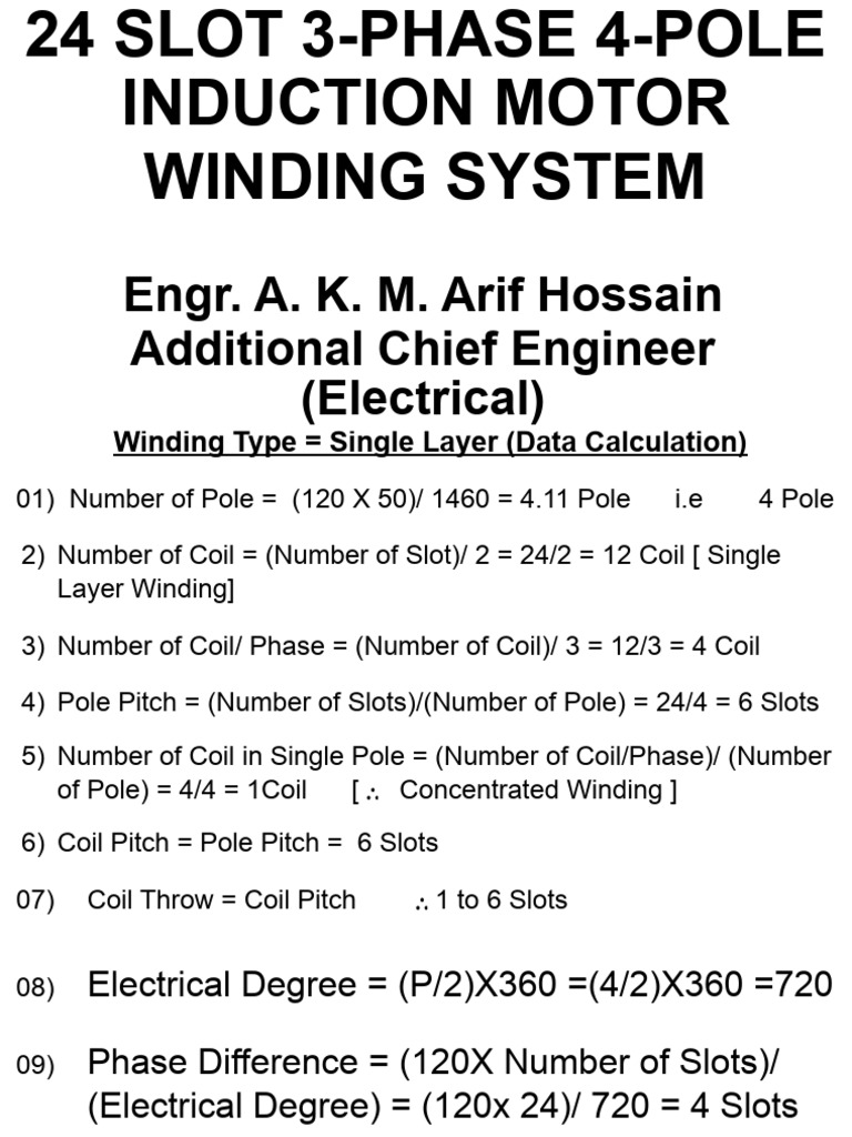 24 Slot 3-Phase 4-Pole Winding Diagram | PDF