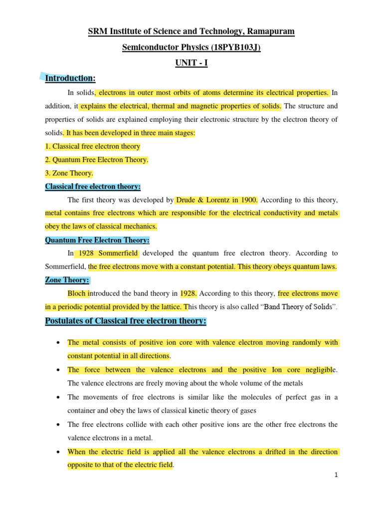 Module 1 Notes | PDF | Semiconductors | Band Gap