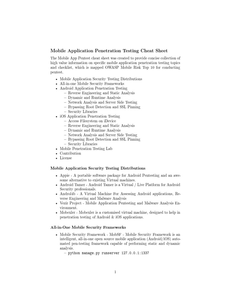 Mobile Application Penetration Testing Cheat Sheet Pdf Ios