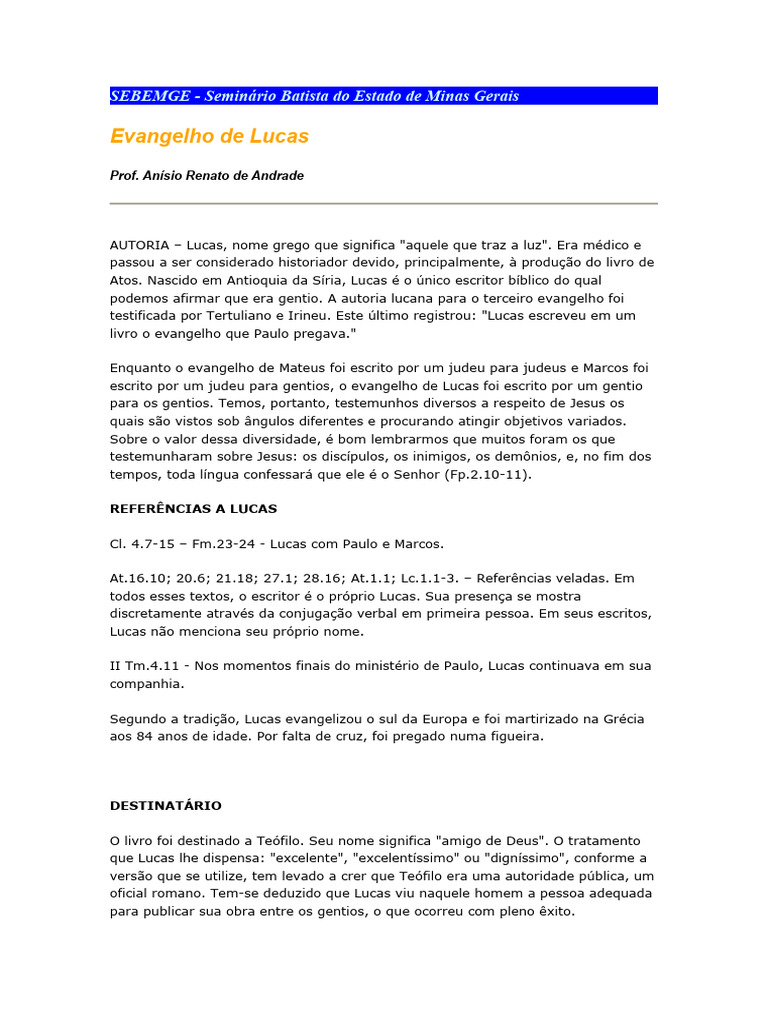Evangélio de Lucas | PDF | Evangelho de Lucas | Jesus