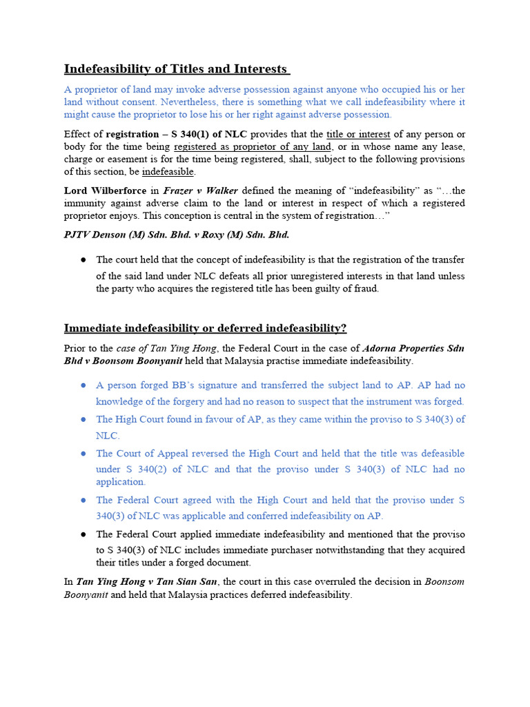 Indefeasibility | Download Free PDF | Fraud | Equity (Law)