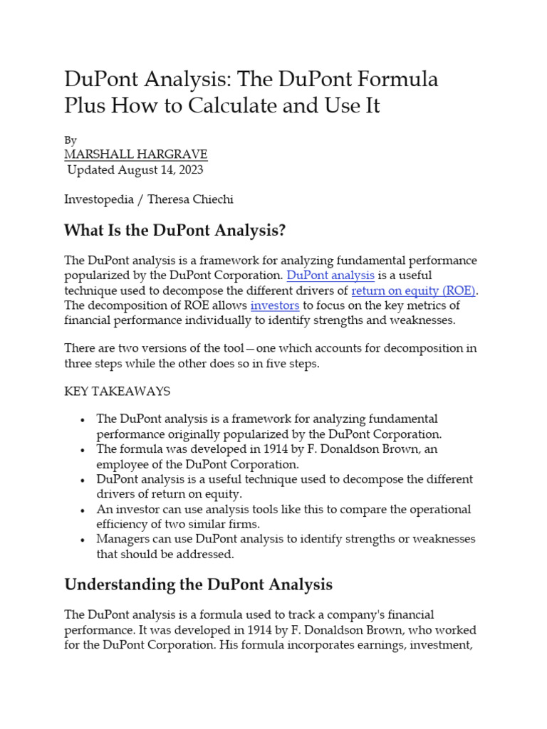 DuPont Analysis | PDF | Finance & Money Management