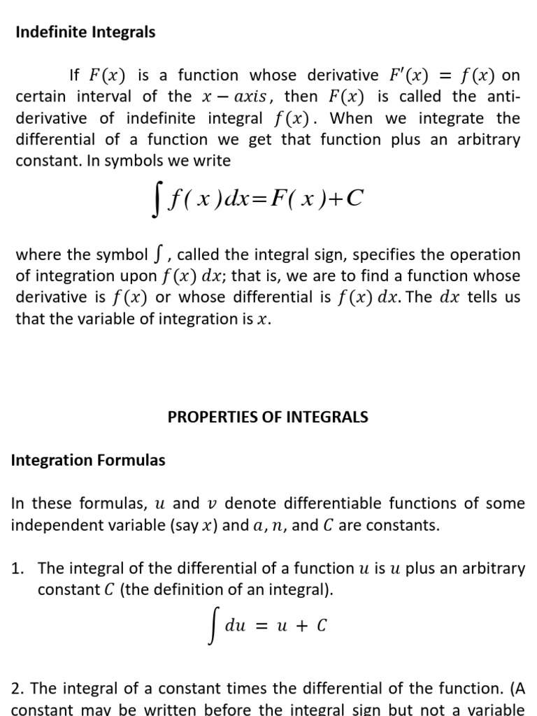 Indefinite Integrals and Formulas | PDF | Integral | Derivative