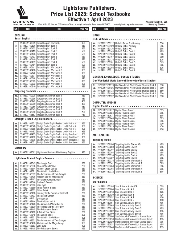 Lightstone Publishers 2023 Price List | PDF | Home & Garden