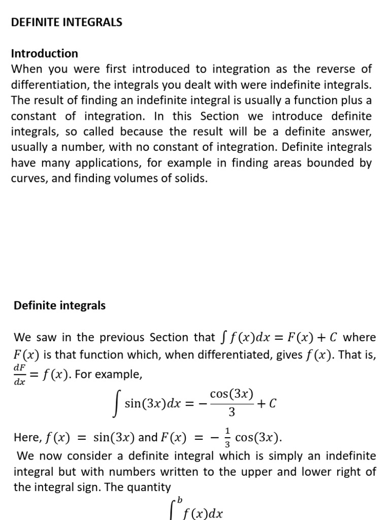 Definite Integrals With Examples | PDF