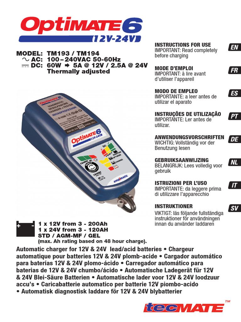 Manual Cargador de Bateria OptiMate-6 | Download Free PDF | Battery Charger | Galvanic Cells