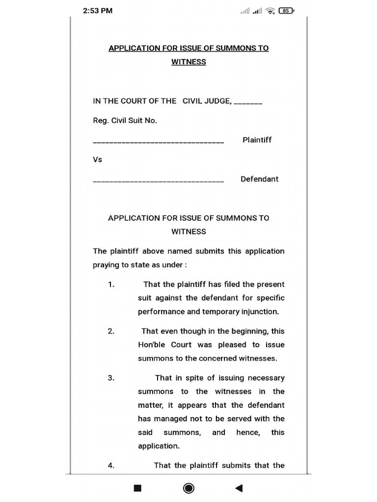 Appln For Issue For Summons | PDF