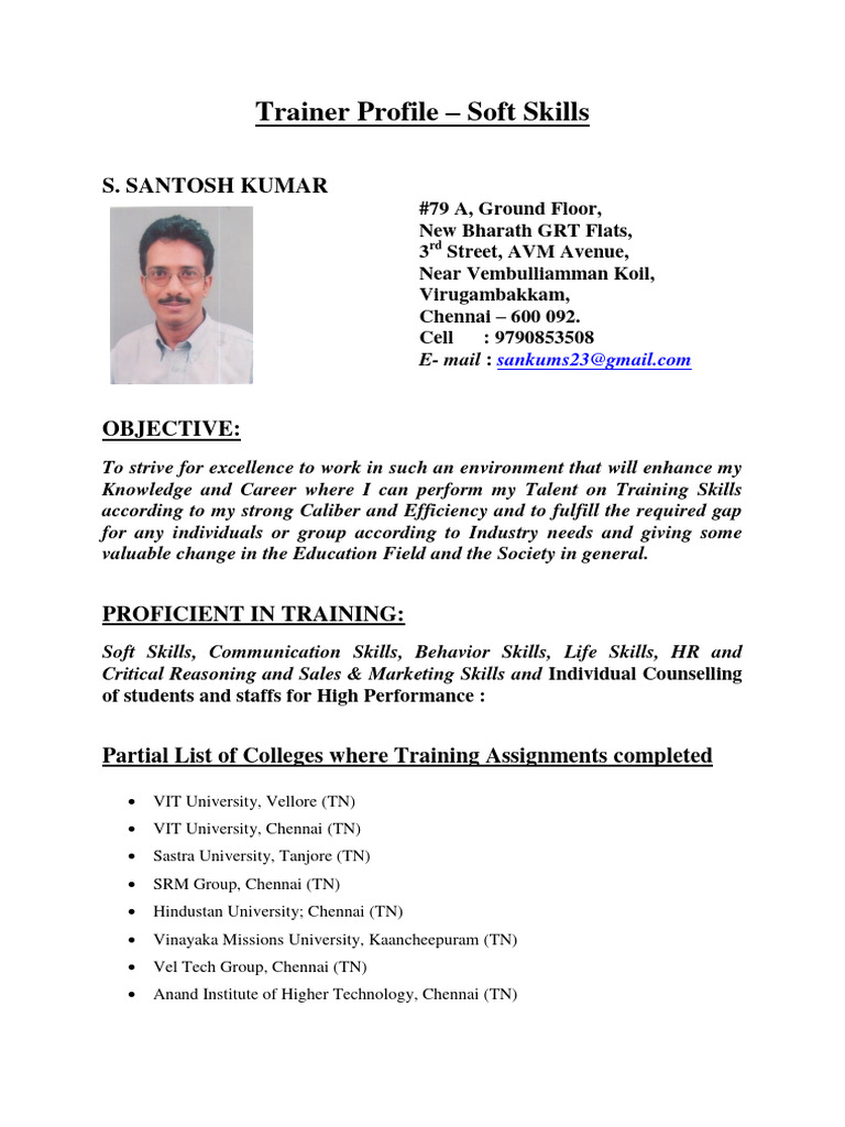 Documents 3543 Kumar+ +Trainer+Profile+ (Soft+Skills) +apt | PDF