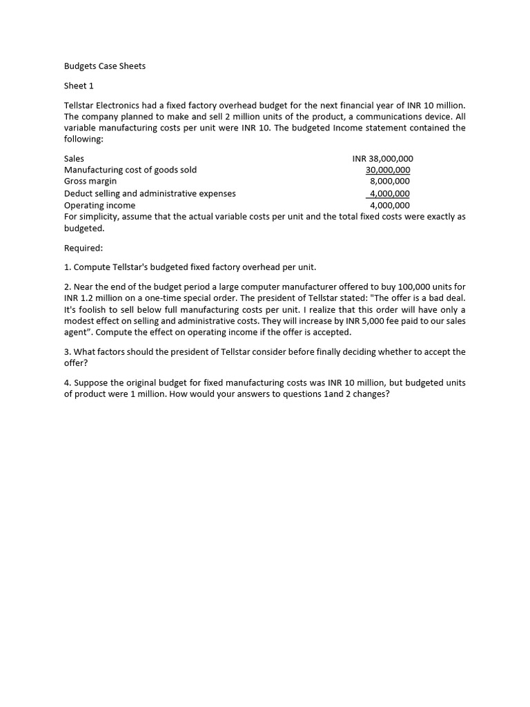 Cost Accounting Budgets Case Book | PDF | Cost | Income