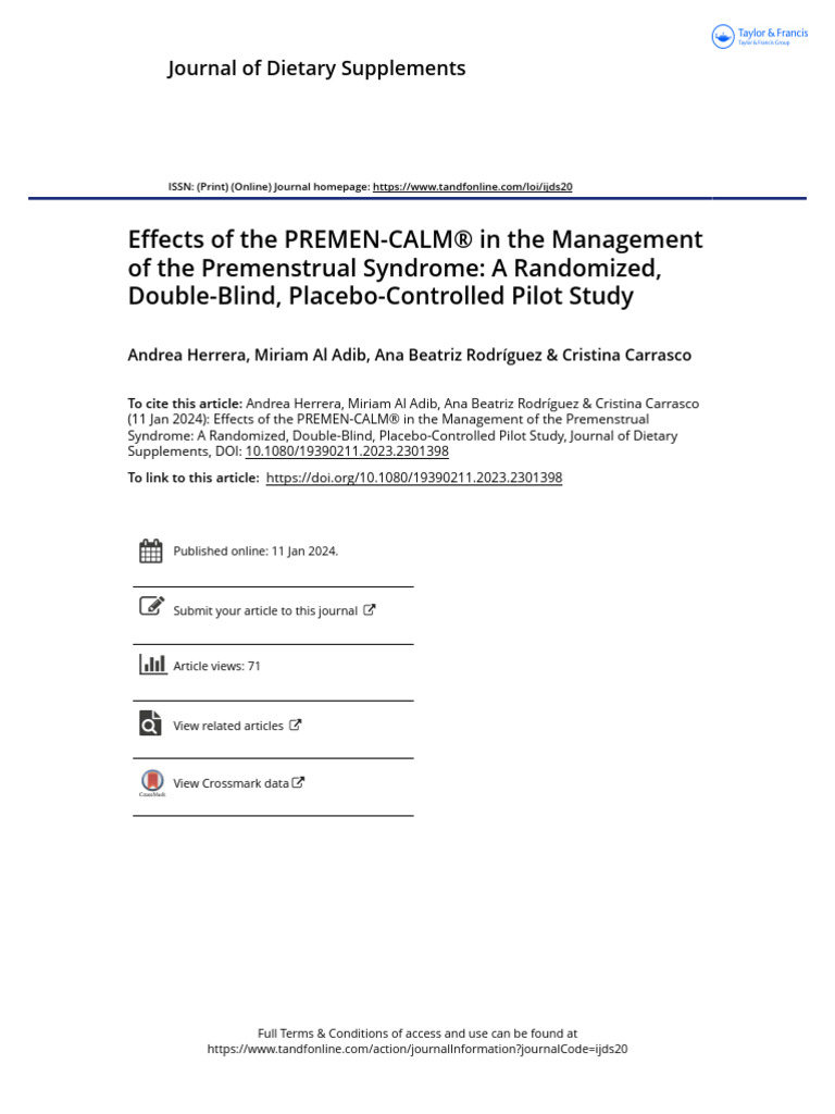 Effects of The PREMEN-CALM in The Management of The Premenstrual ...