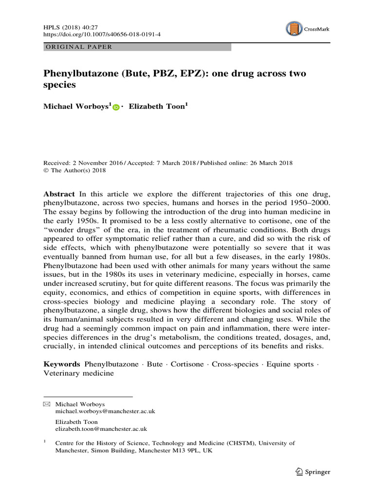 Phenylbutazone (Bute, PBZ, EPZ) : One Drug Across Two Species | PDF
