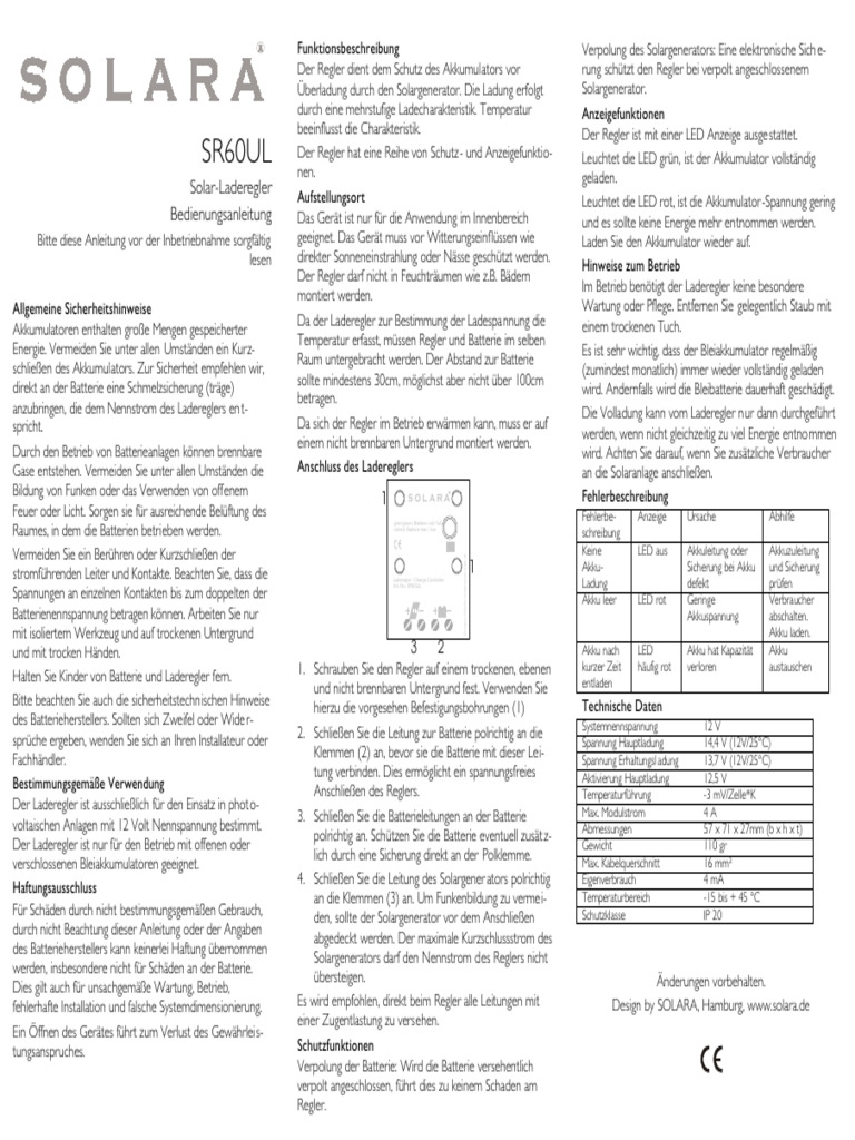 Manual Solara Sr60ul | PDF