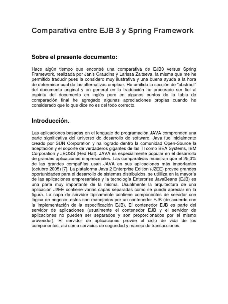 Comparativa Entre EJB 3 y Spring Framework | PDF | Enterprise Java ...