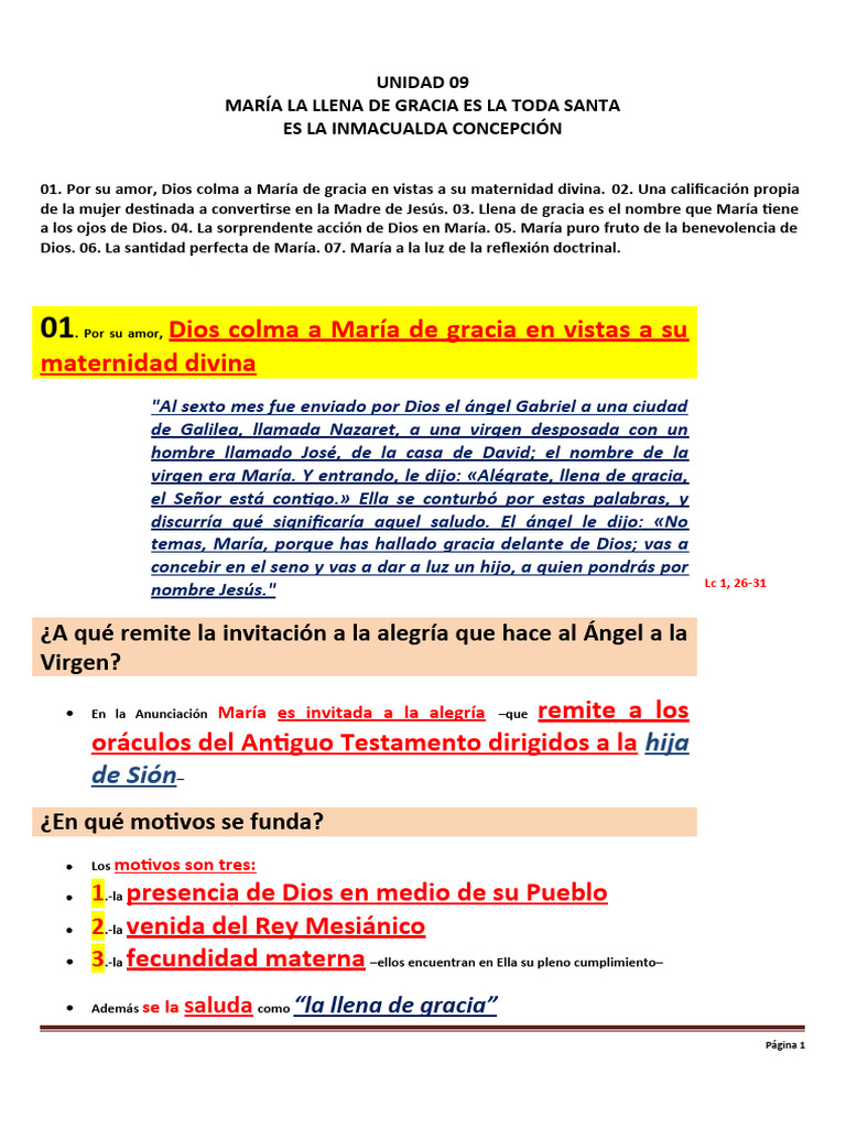 2021-M09-María La Llena de Gracia, Es La Toda Santa, Es La Inmaculada Concepción | PDF | María ...