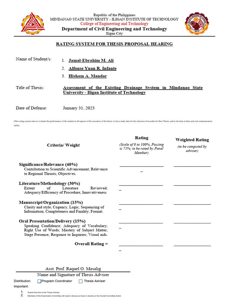 Form 3 Rating System For Thesis Proposal Hearing | PDF | Thesis | Engineering