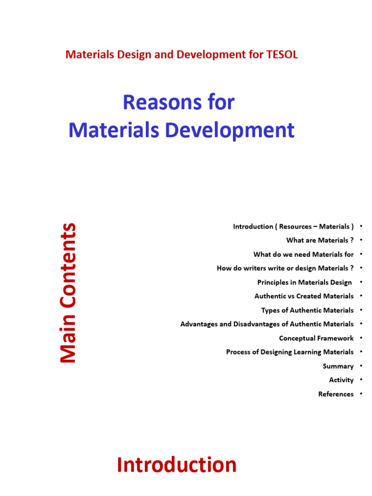Reasons For Materials Design | PDF | Learning | Language Education